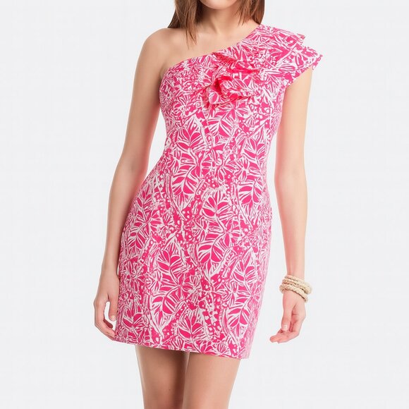 Lilly Pulitzer | Dresses | Lilly Pulitzer One Shoulder Dress Pink White ...